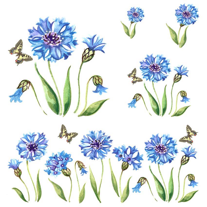 Cornflower Flowers and Butterflies Overglaze Ceramic Decals – Captive ...