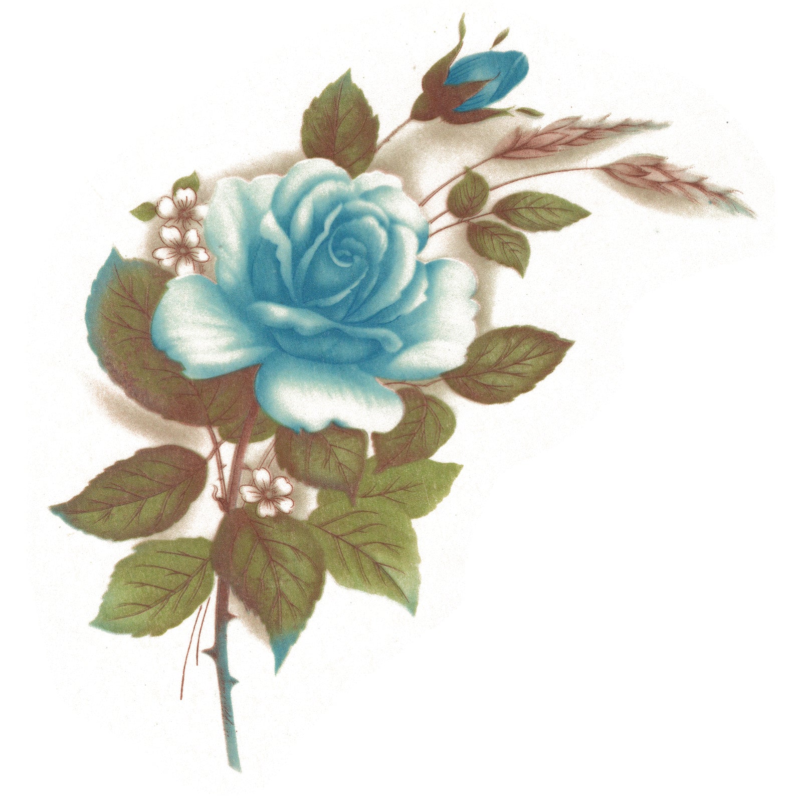 Turquoise Blue Rose Flowers Overglaze Waterslide Ceramic Decals ...
