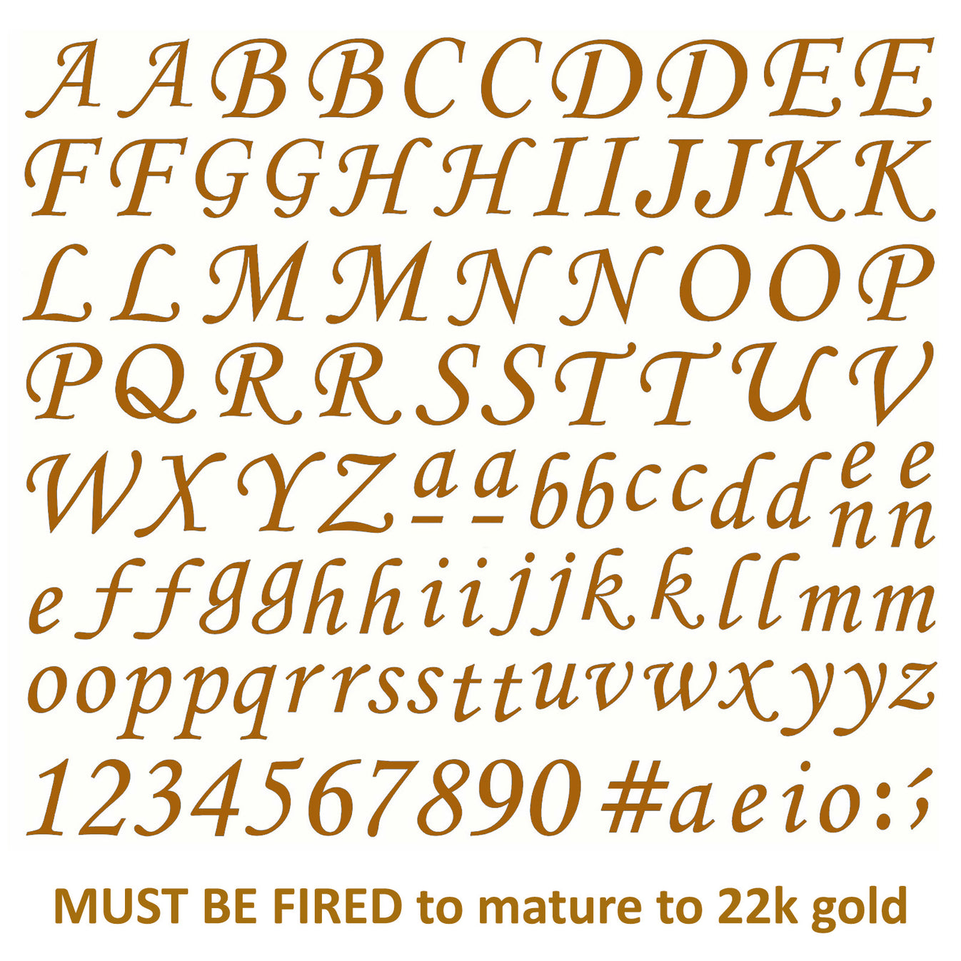 Corsiva Font Alphabet Letters Numbers 106 pcs 22k Gold Fused Glass Dec ...