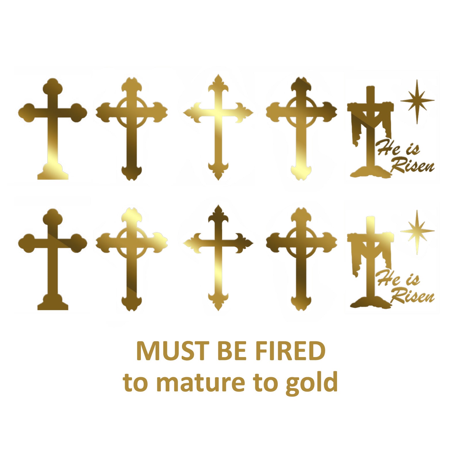 Cross and Crucifix 10 pcs 1 Inch Gold Fused Glass Decals – Captive Decals
