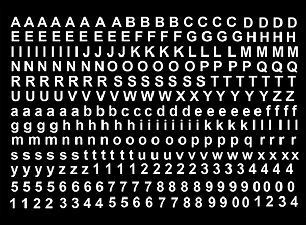 Block Font Letters Numbers 299 pcs 3/16" tall White Fused Glass Decals ...