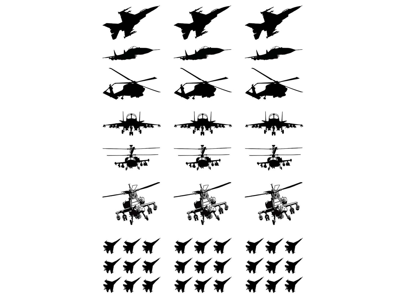 Military Aircraft 21 pcs 1 Inch Black Fused Glass Decals – Captive Decals